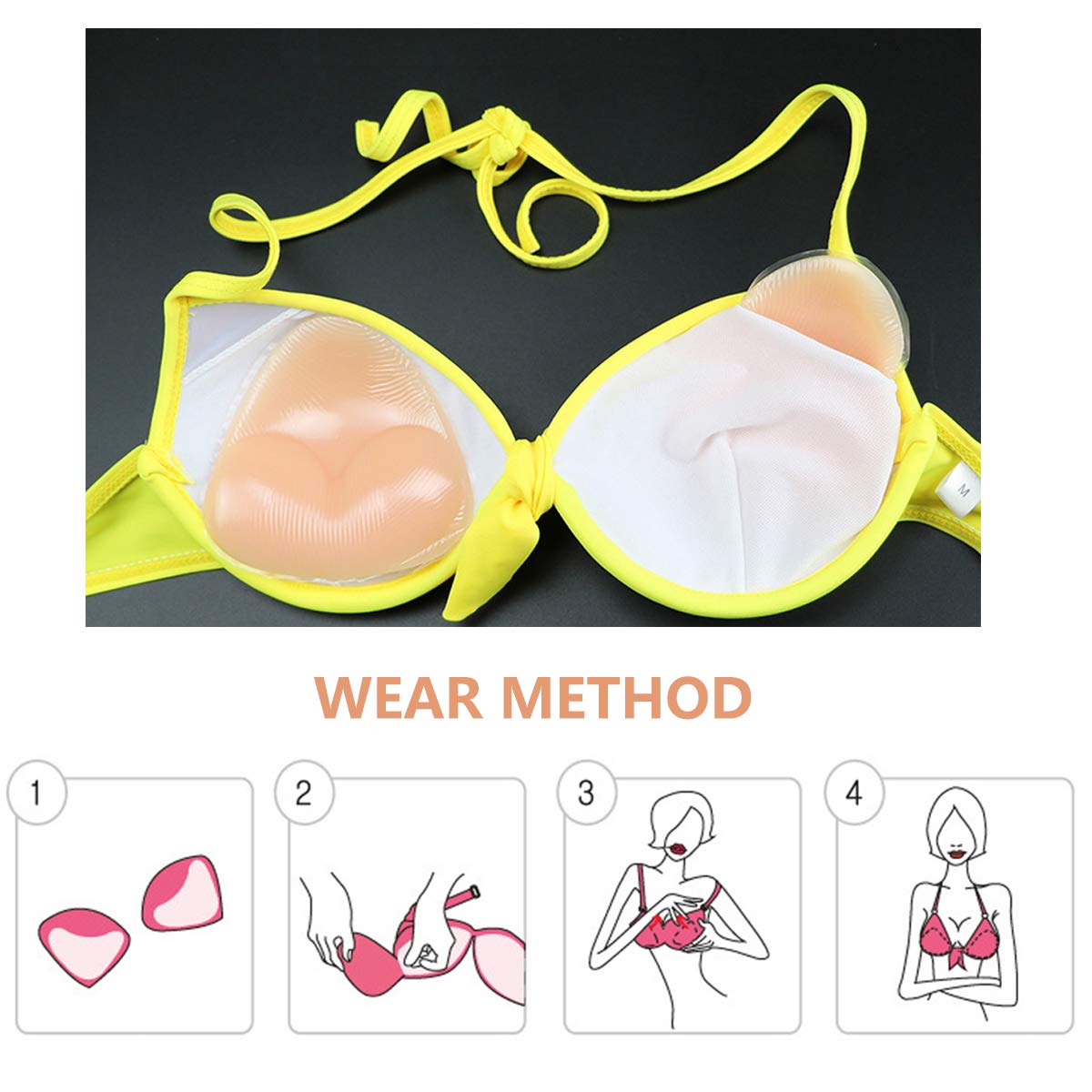 Silicone Breast Inserts, Gel Push Up Bra Inserts Waterproof Enhancers for Swimsuits & Bikini