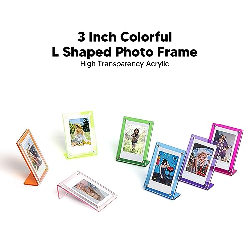 Self Standing Photo Frame, L Shaped Slanted Back Photo Frame 3 Inch Clear for Movie Tickets for Office (Orange)