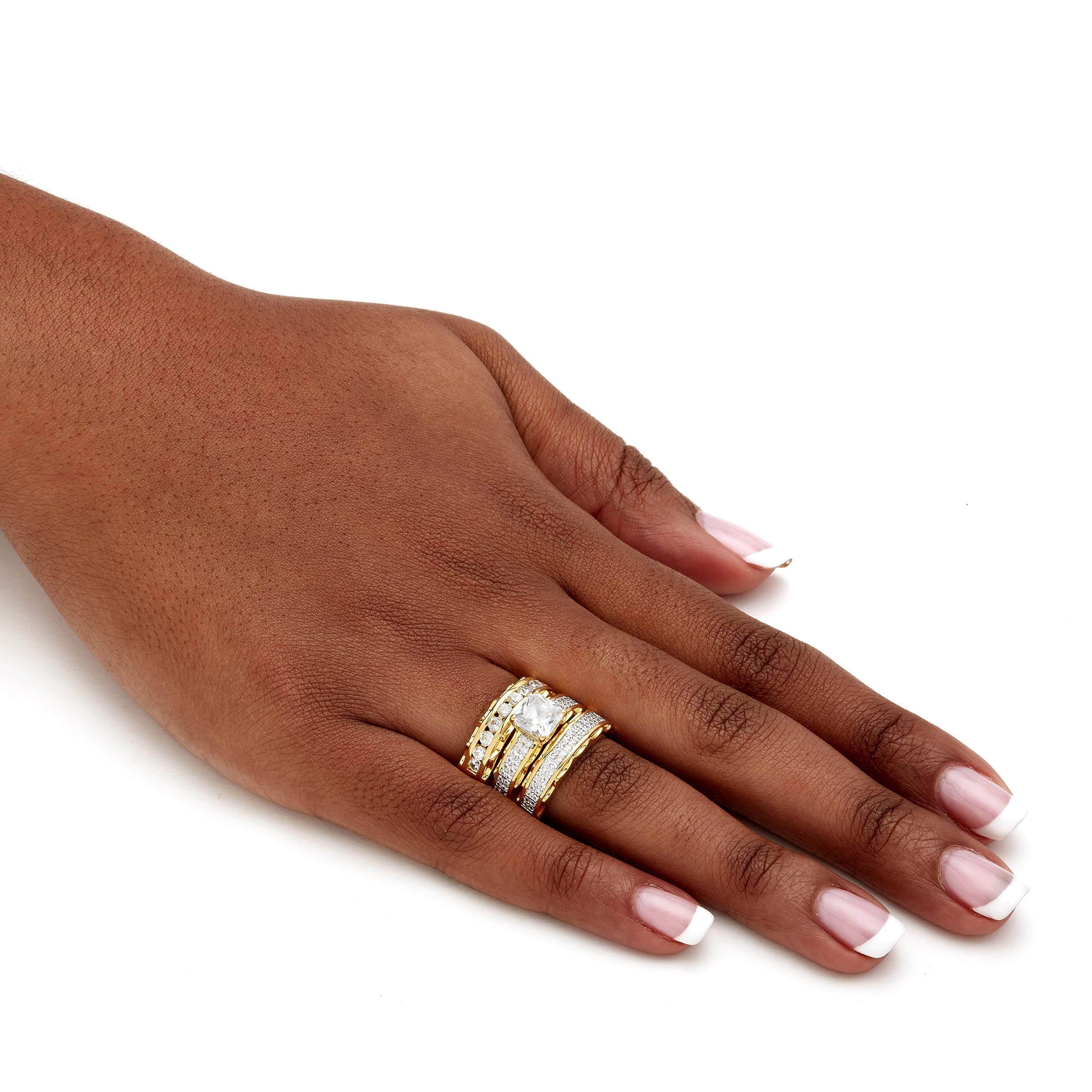 PalmBeach Yellow Gold-Plated or Silvertone Princess Cut and Round Cubic Zirconia 3 Piece Bridal Ring Set Size 7