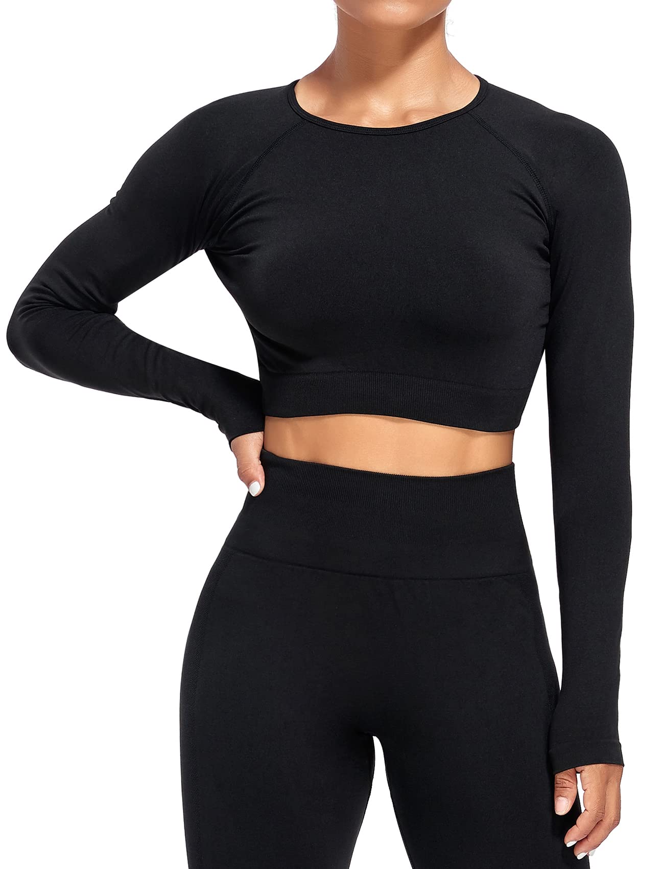 Women's Yoga Gym Crop Top Compression Workout Athletic Long Sleeve Shirt M