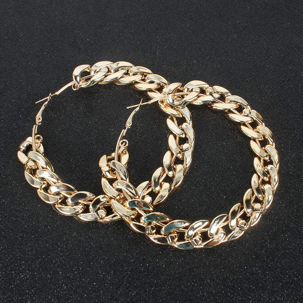 Xerling Large Circle Dangle Hoop Earrings Punk Hip Hop Cuban Chain Link Chain Big Round Circle Hoop Earrings Statement Jewelry (Gold)