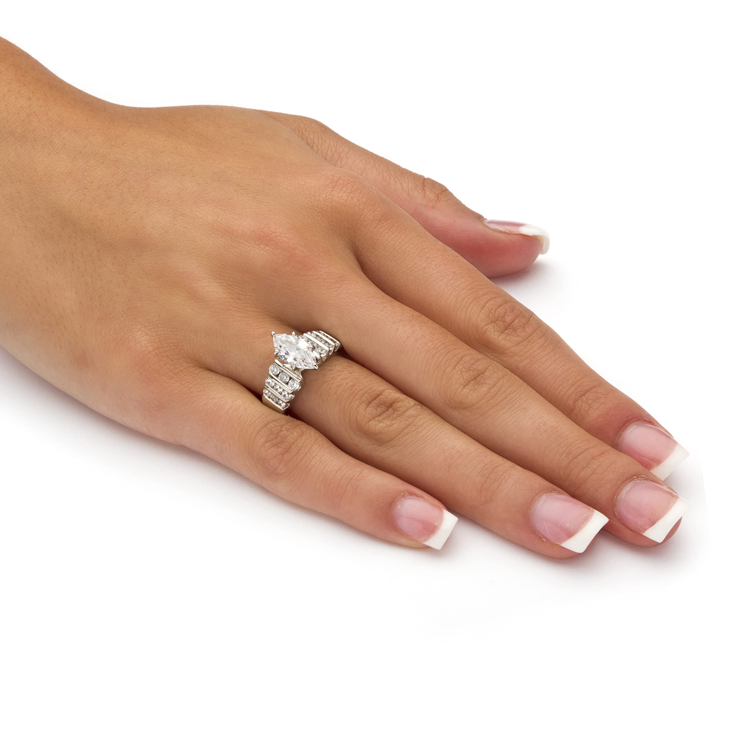PalmBeach Yellow Gold-Plated or Platinum-Plated Sterling Silver Marquise Cut Cubic Zirconia Engagement Ring Size 8