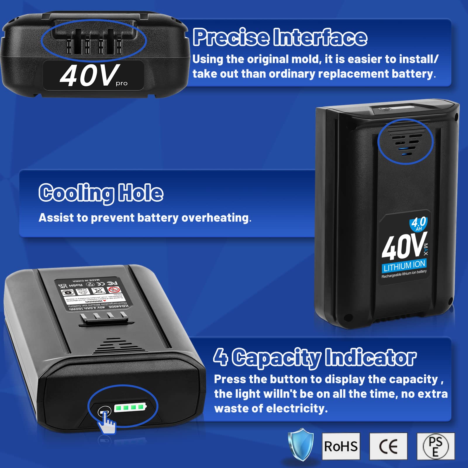 TenHutt 【3rd-Generation】 4.0Ah 40V Replace Battery for Kobalt 40V MAX 2540C-06 High Capacity Lithium-ion Battery KB440-03 KB2540C-06 KB640-03 KB240-06 for Cordless Power Tools