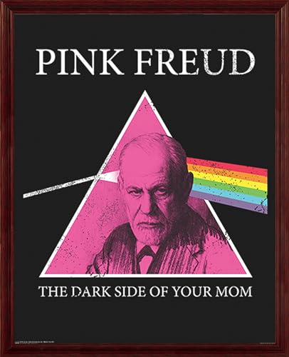 Pink Freud Humor Poster - 30x24, Decorative Cherry Red Wood Frame (Grande Series)