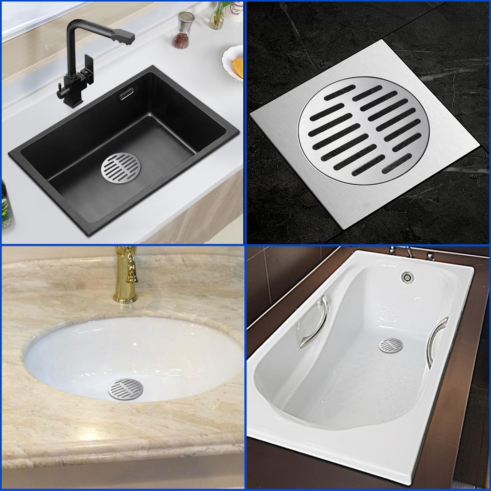 Vonty Stainless Steel Round Floor Drain Cover 6 Inch 14 Holes Silver Tone