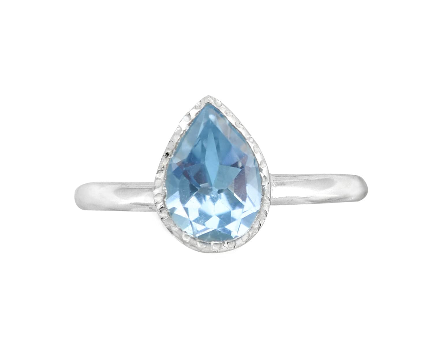YoTreasure 10x7 MM Blue Topaz Solitaire 925 Sterling Silver Ring