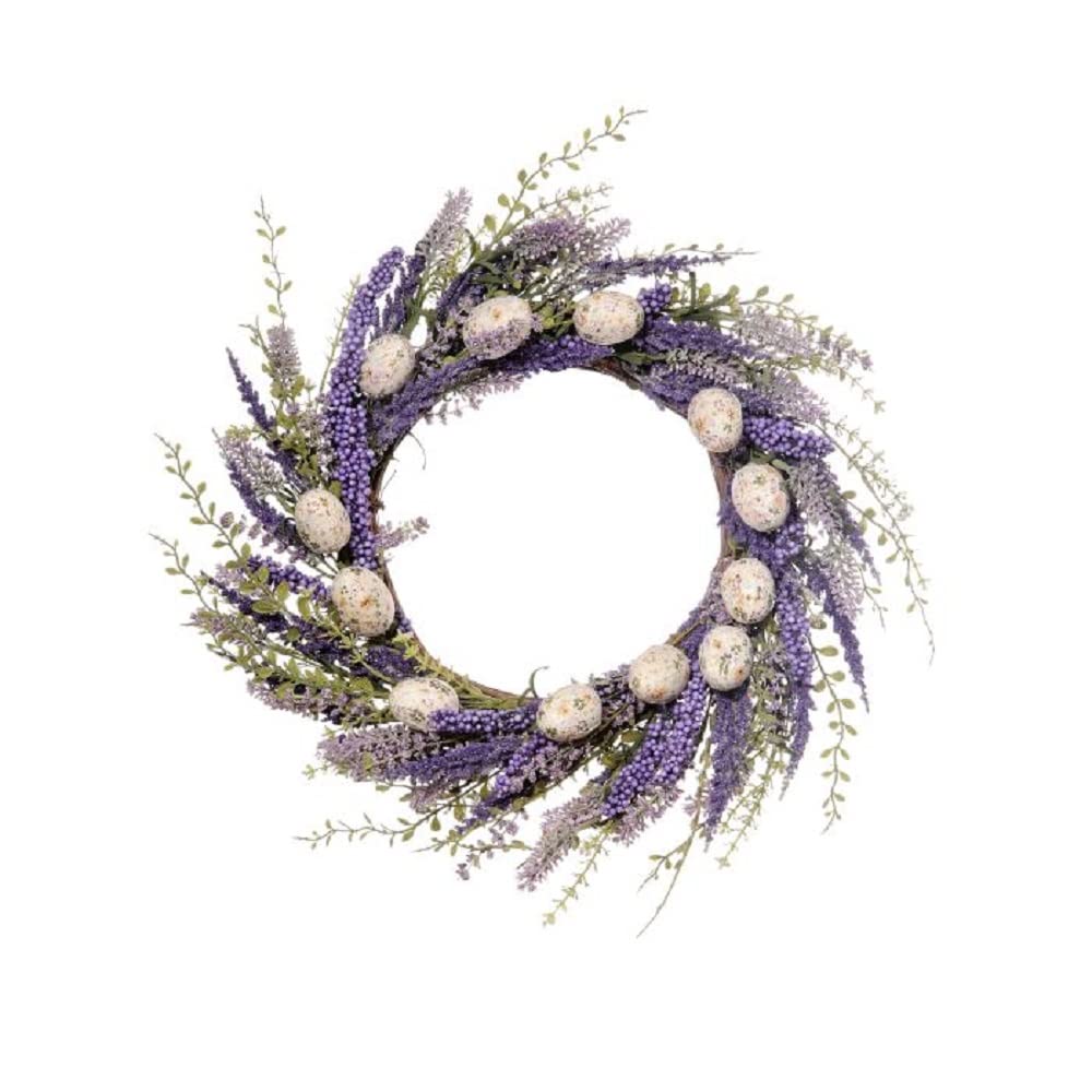 Regency International Deco Egg and Heather Christmas Wreath, 24 inch Diameter, Cream and Purple