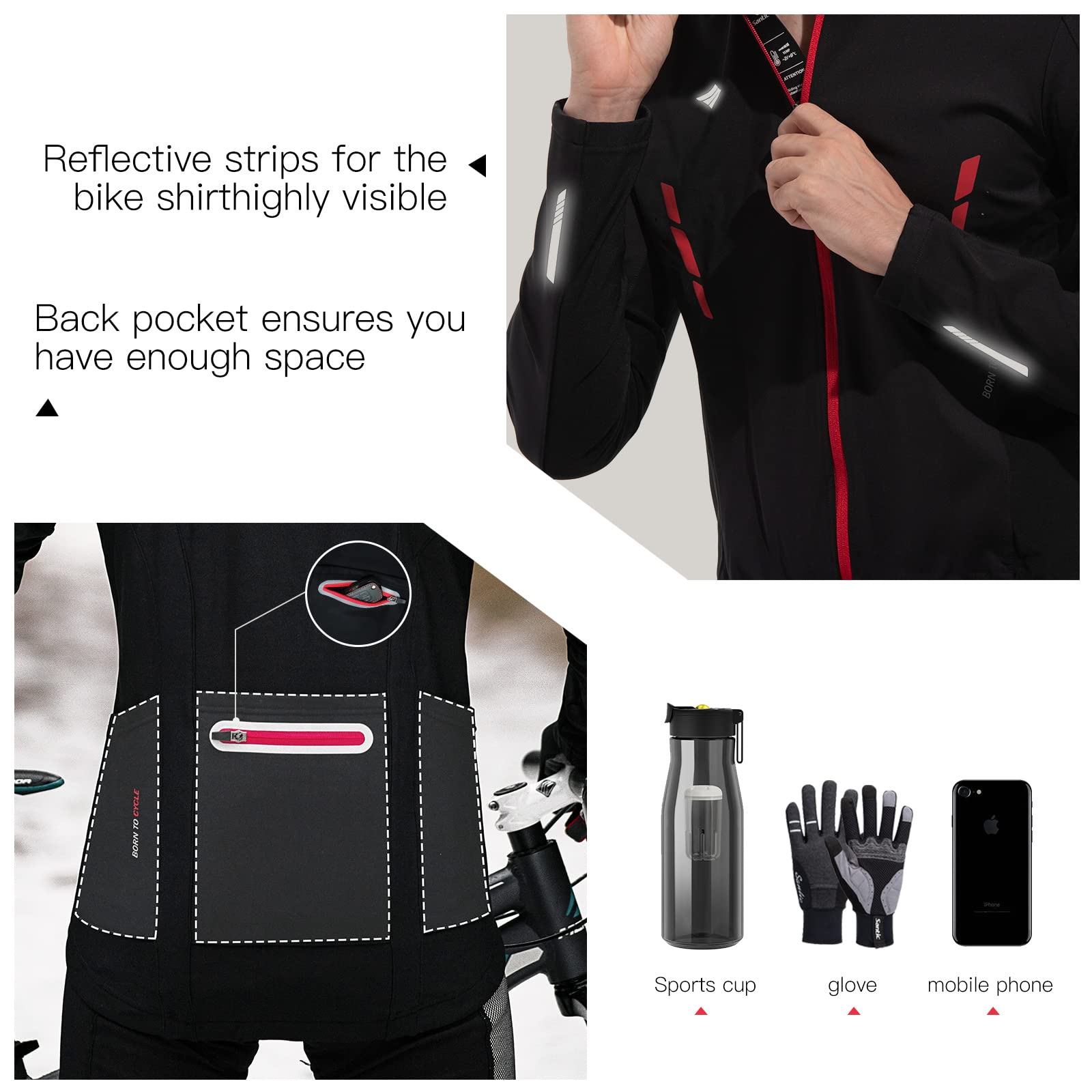 Santic Men's Cycling Bike Winter Jackets Windproof Fleece Thermal Warm UP Running Bike Bicycle Jacket Breathable Windbreaker