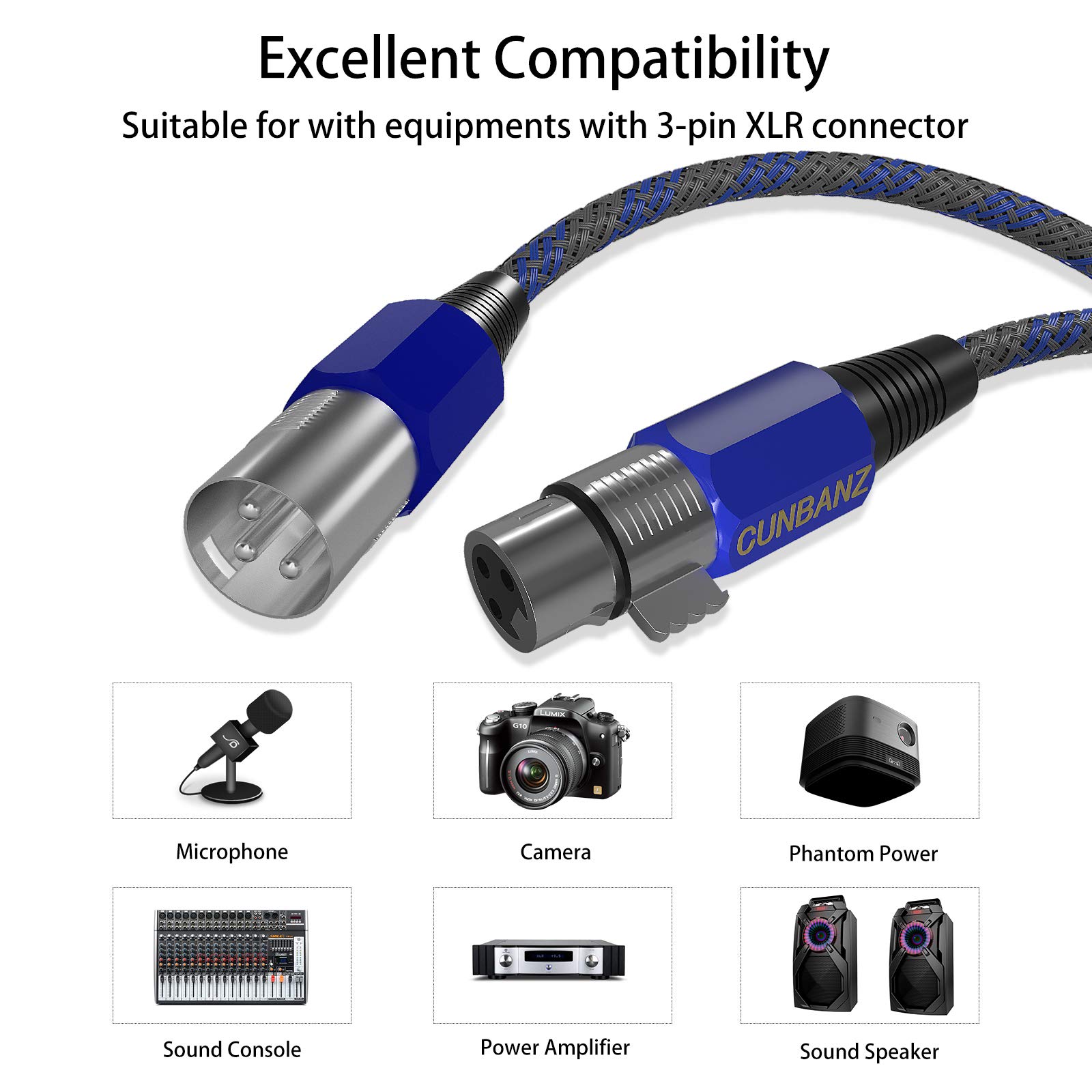 XLR Cable,Microphone Cable 10 Ft XLR Male to XLR Female Balanced 3 PIN Compatible with Shure SM Microphone, Behringer, Speaker Systems, Radio Station and More