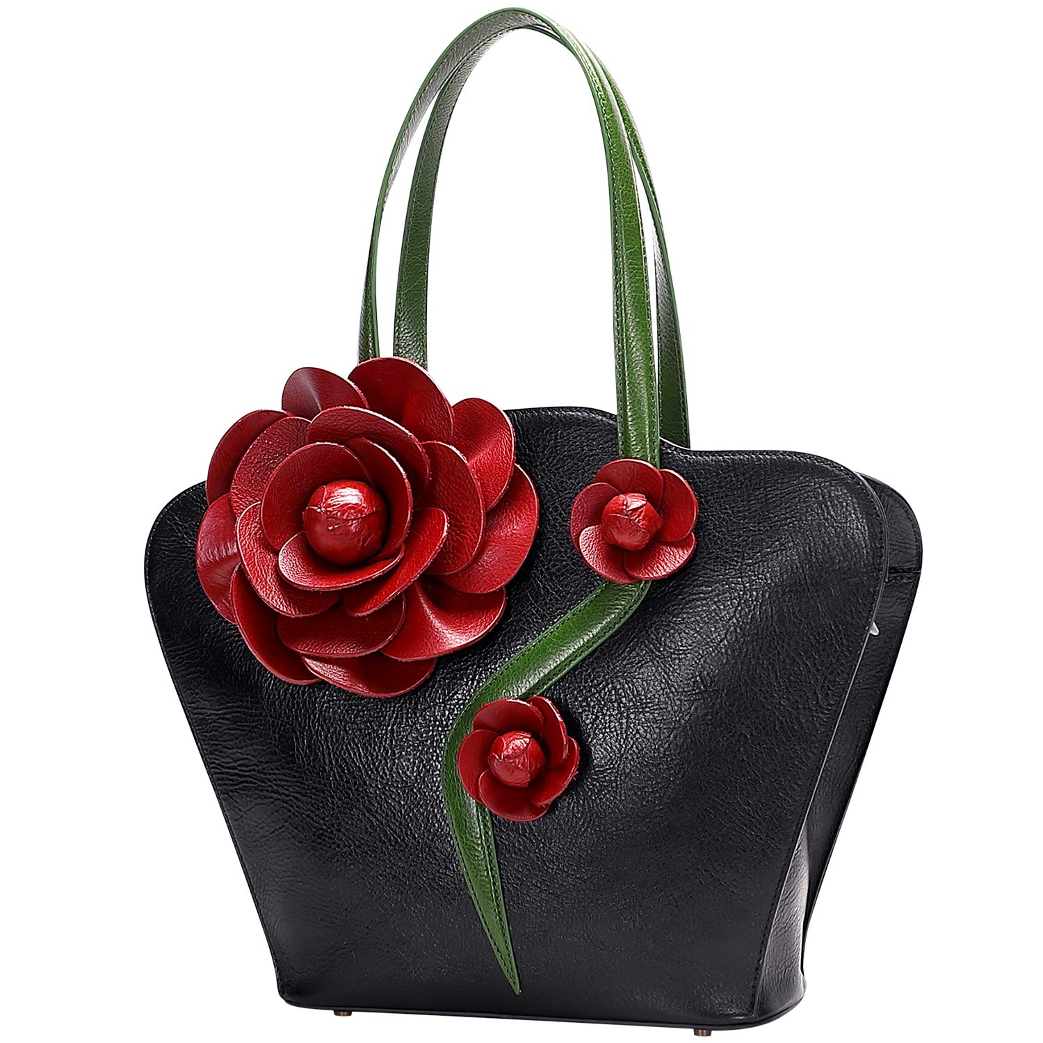 PIJUSHI Designer Floral Purses and Handbags for Women Top Handle Satchel Handbag Ladies Shoulder Bag(20105 Black)