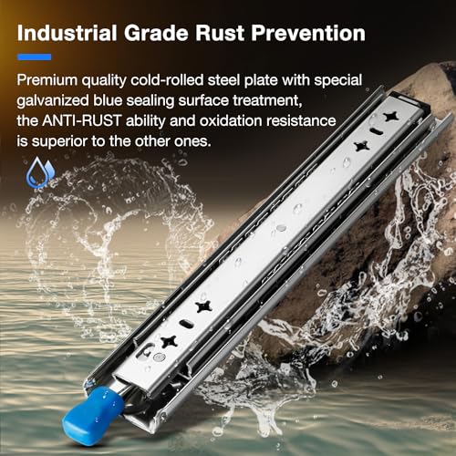 REGUDA Heavy Duty Locking Drawer Slides Full Extension Runners with Lock 12 14 16 18 20 22 24 26 28 30 32 34 36 38 40 Inch Side Mount Ball Bearing Rails Track Glides 250 Lbs (with lock, 20 inch)