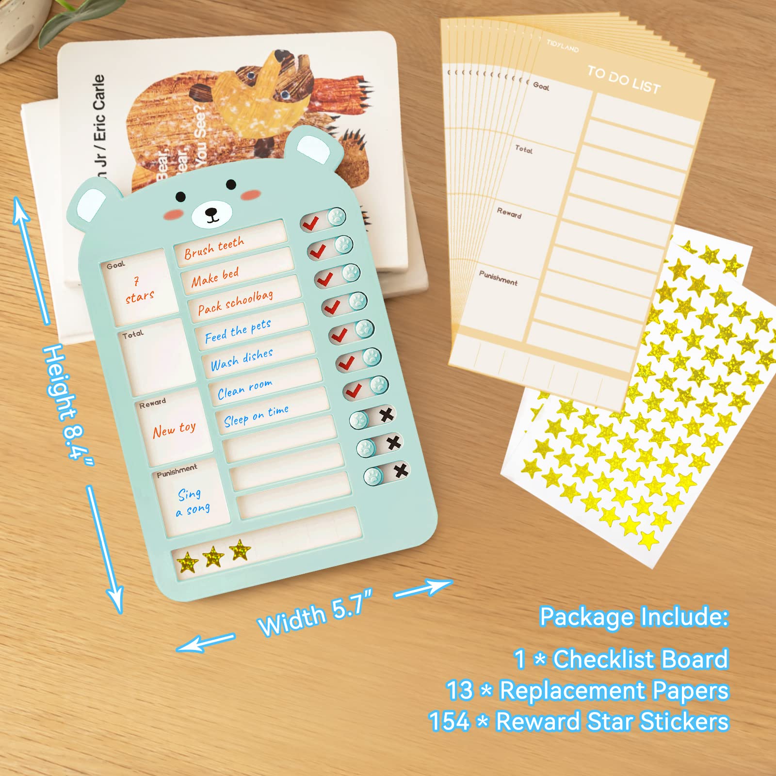 TIDYLAND To Do List and ADHD Planner for Kids and Adults - Habit Tracker or Daily and Weekly Planner, ADHD Tools and Chore Chart for Adults, Reward Chart and Behavior Chart for Kids at Home (Khaki)
