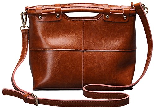 QZUnique Women's Cowhide Genuine Leather Vintage Style Small Top Handle Cross Body Shoulder Bag Brown