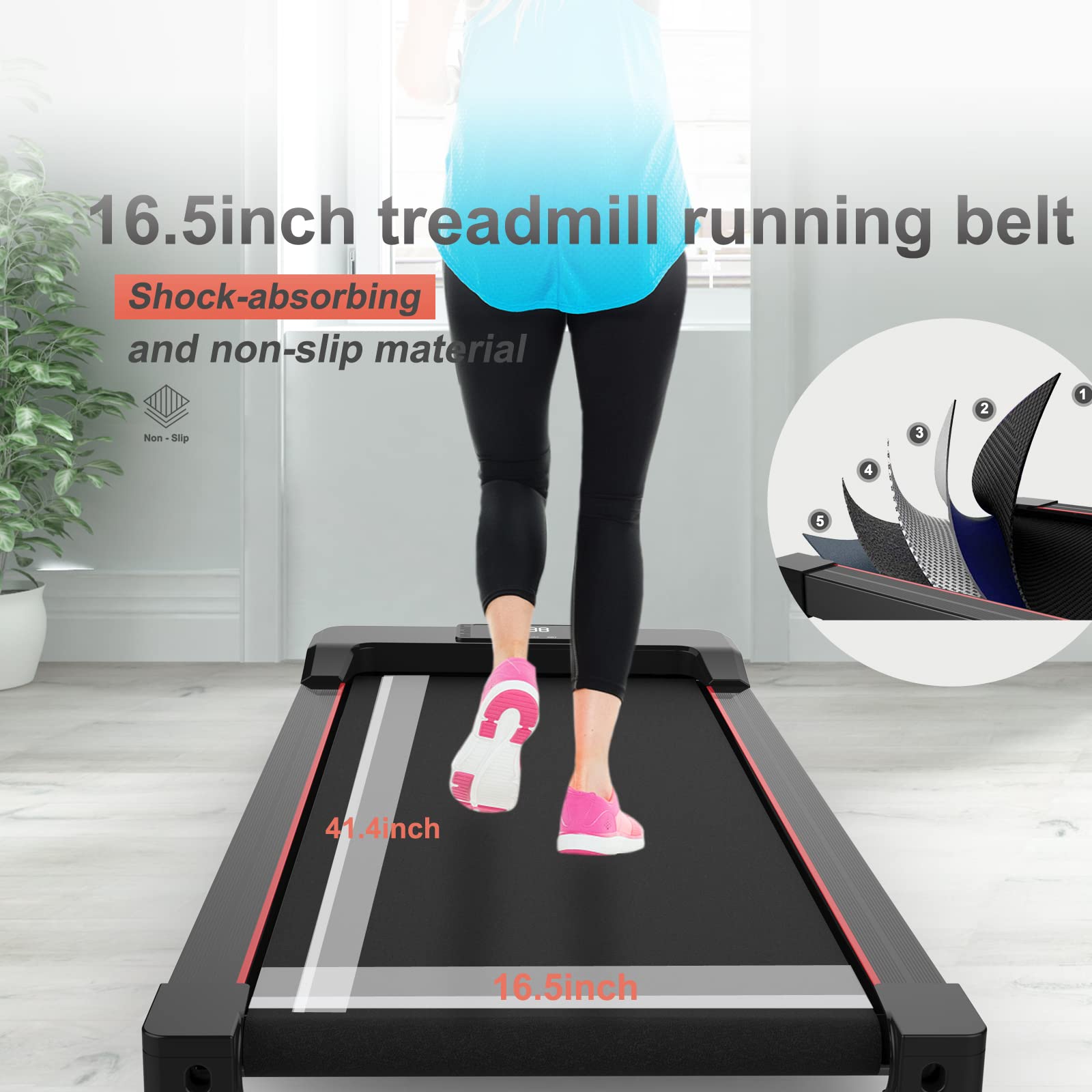 Under Desk Treadmill,OBENSKY Portable Mini Walking pad for Home,Quiet Flat Slim, Jogging Running Treadmill,Easy Assembly&Space Saving for Family/Office Use, Black, (BK886005)