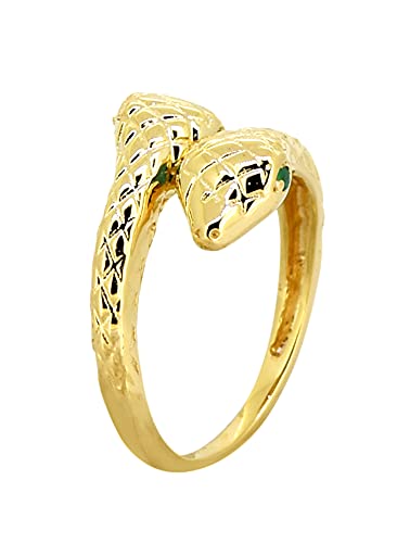YoTreasure Green Onyx Retro Snake Stackable Ring 18k Gold Over Silver