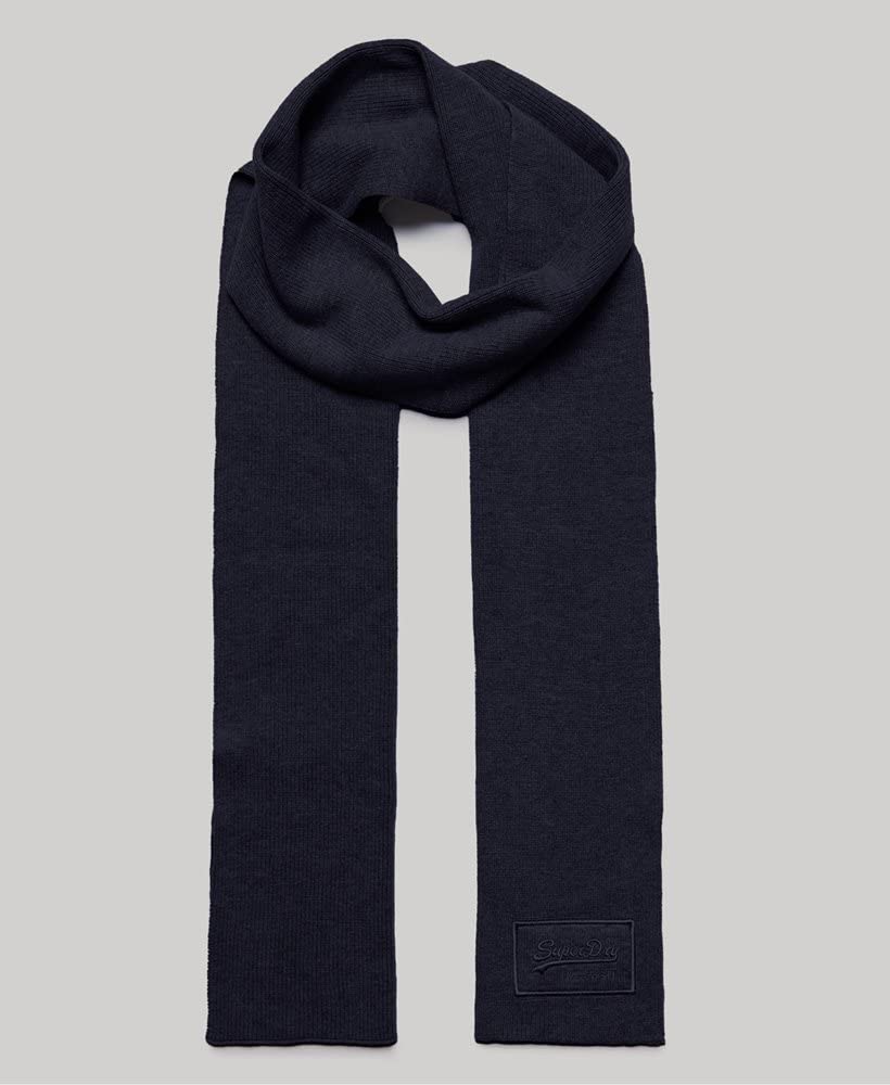 Superdry Mens Vintage Logo Classic Scarf, Ribbed Design, Embroidered Logo Eclipse Navy/Black Grit Size One Size