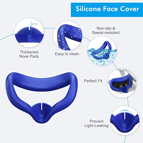 Relohas Accessories for Oculus Quest 2, VR Accessory Set for Meta Quest 2, Include Controller Grip Leather Cover, VR Shell Cover, Face Cover, Lens Cover, Protect Your VR in All Aspects(Navy-Blue)