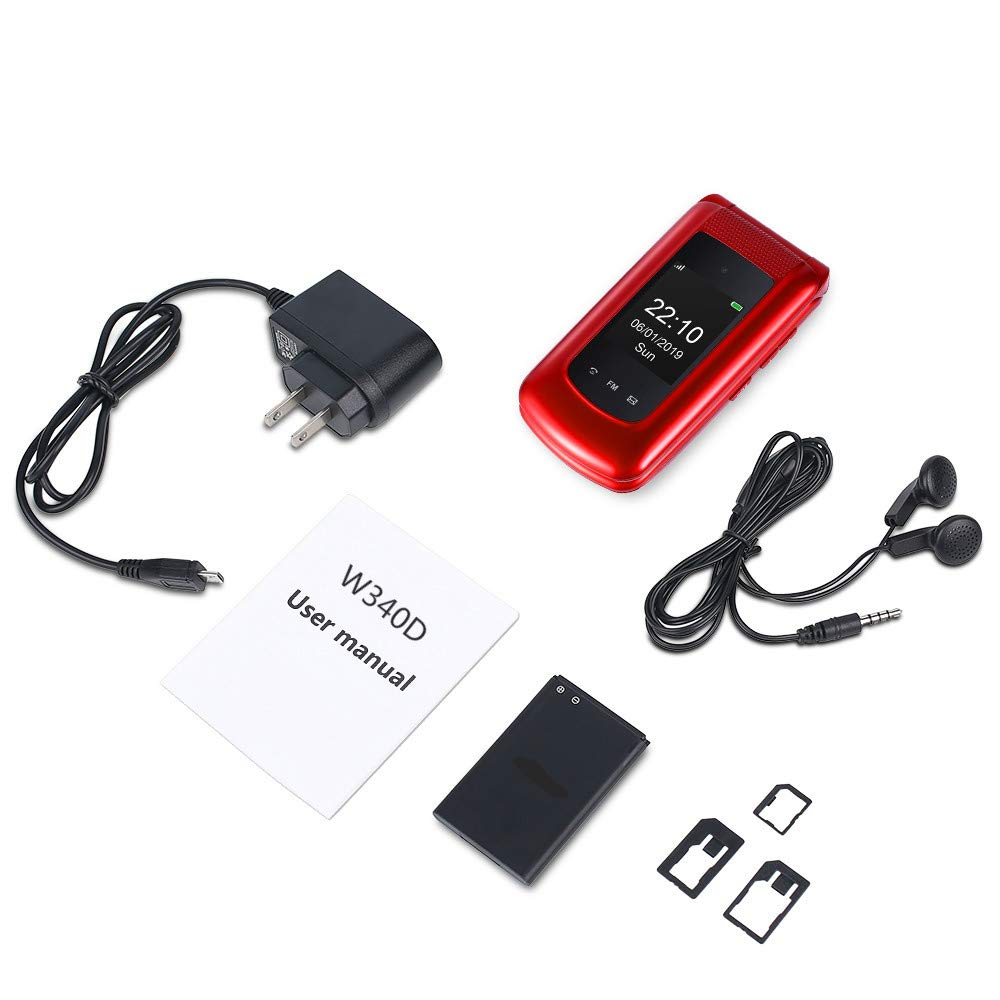 Uleway Unlocked Flip Phone 3G SOS Button Senior Flip Phones Unlocked 2.4'' Screen Easy to Use Basic Cell Phone for Seniors & Kids (Red)