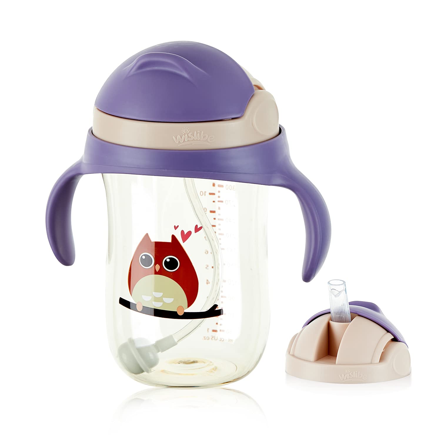 WISLIBE Weighted Sippy Cups for Toddlers with Spill-Proof Straw,Soft Spout Learner Cup with Handle,Transition Trainer Cup for Infants 6-20 Months,8 Ounce(Purple)