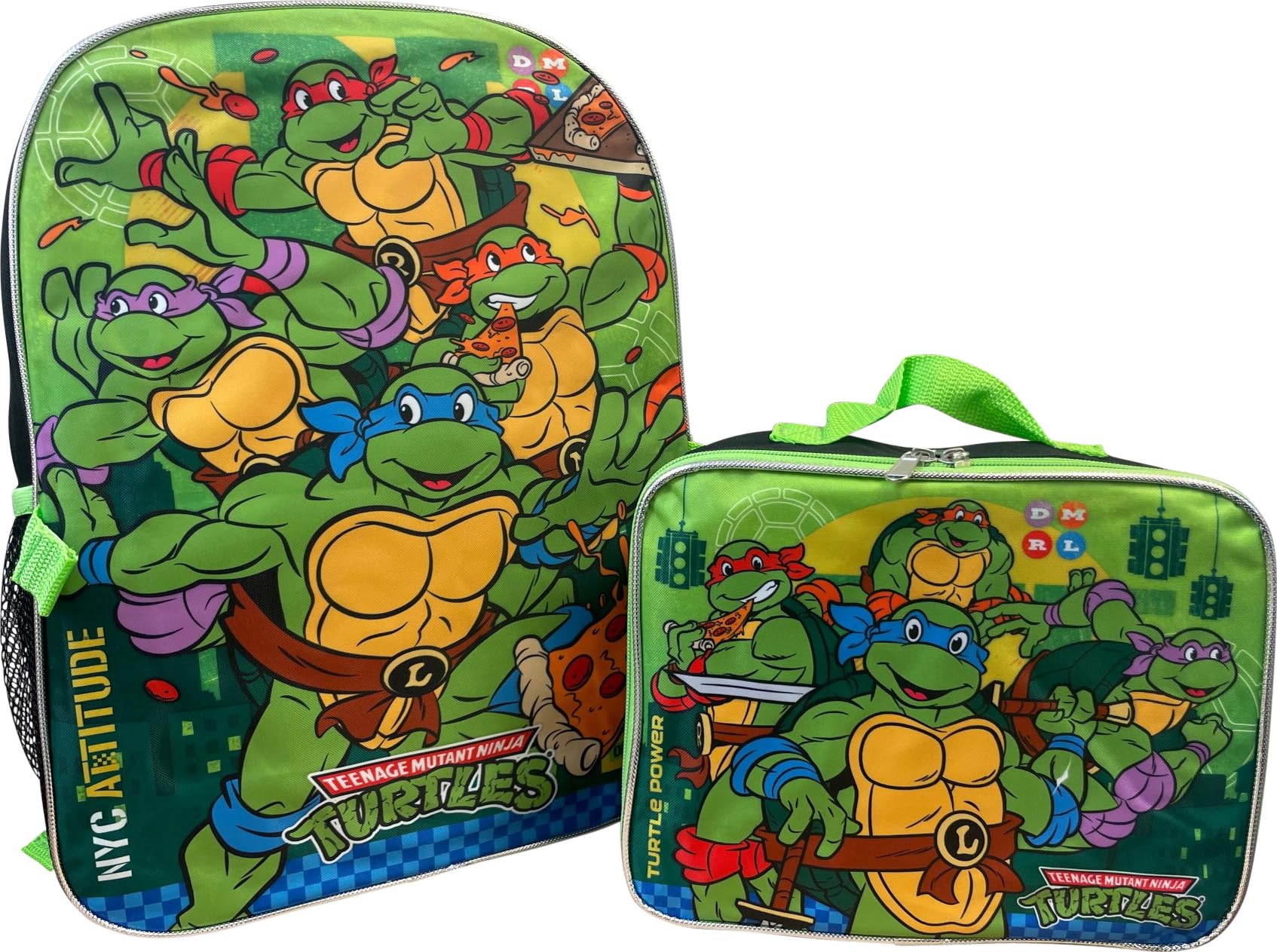 Ruz Group Kid's Licensed 16 Inch Backpack With Removable Lunch Box Set (Ninja Turtles)