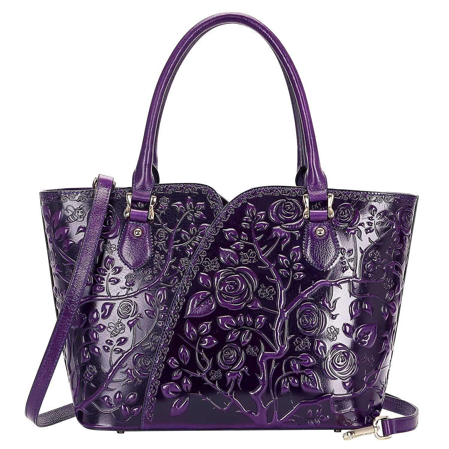 PIJUSHI Designer Genuine Leather Floral Top Handle Satchel Handbags Bundle with Floral Wristlet Wallet with Tassel