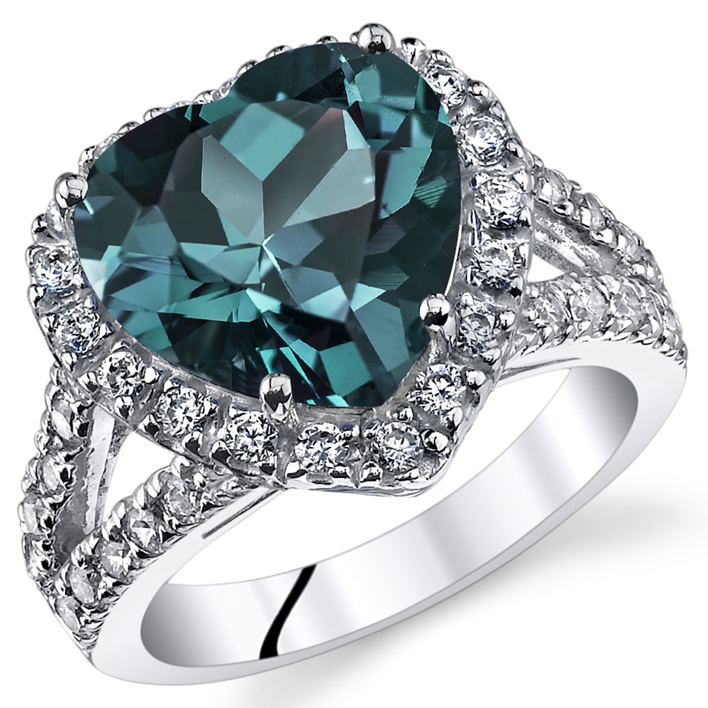 PEORA Simulated Alexandrite Signature Heart Ring for Women 925 Sterling Silver, Large Color-Changing 5.50 Carats Heart Shape 11mm, Size 9