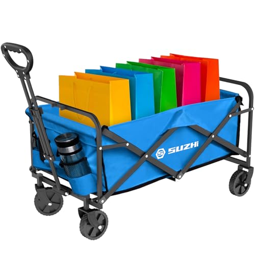 SUZHI Small Wagons Carts with Wheels Foldable, Collapsible Camping Wagon Cart On Wheels Outdoor Lounge Wagon, Fishing Wagon, Pet Wagon for Apartment Grocery