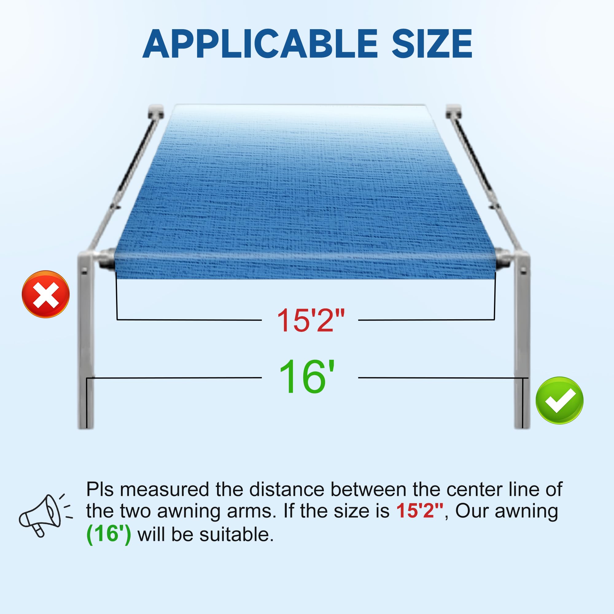 Rengue RV Awning Fabric Replacement 16 FT Vinyl Camper Awning 19oz Heavy Duty Universal RV Canopy Trailer Awnings with Pull Strap and 6 Hooks, Gradient Blue