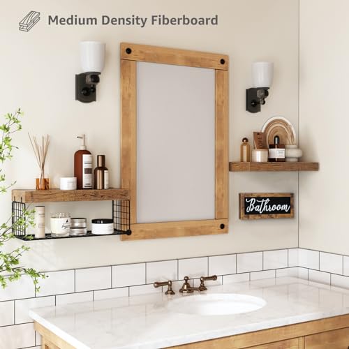 QEEIG Bathroom Decor Shelves Over Toilet - Farmhouse Decorations Aesthetic Décor Sign Small Floating Wall Shelf Paper Storage 2+1 Set 16 inch, Rustic Brown (020BN)