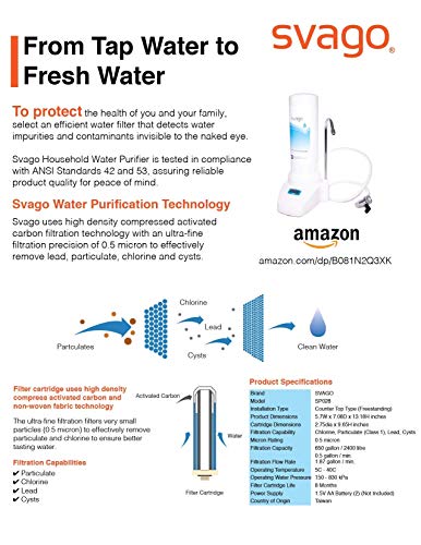 SVAGO Kitchen Countertop Drinking Water Faucet NSF Certified 42/53 Filter Purifier with Faucet-Mount (SP028)