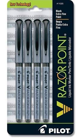 PILOT V Razor Point Liquid Ink Markers, Extra Fine Point, Black Ink, 2 Set of 4-Pack (11025)