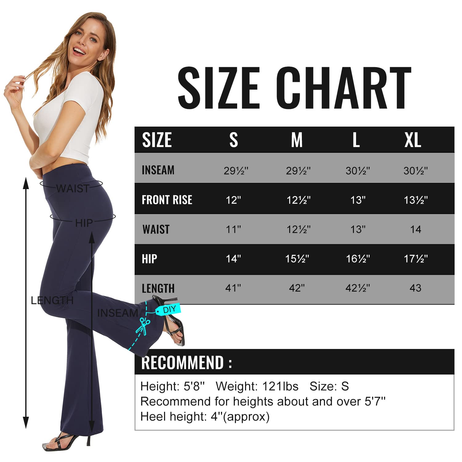 YOLIX Black Flare Yoga Pants, Women's Bootcut High Waisted Wide Leg Leggings