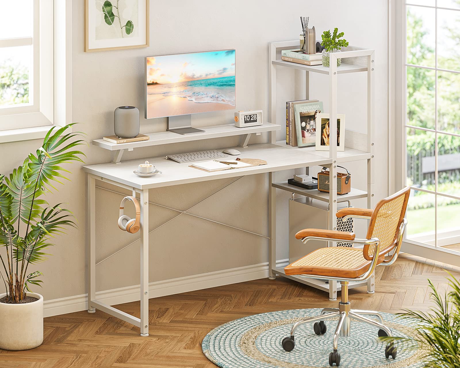 ODK Computer Desk with Storage Shelves and Monitor Stand, 40 Inch Gaming Desk with Bookshelf, Reversible Study Table for Home Office, Small Space Bedroom, Black