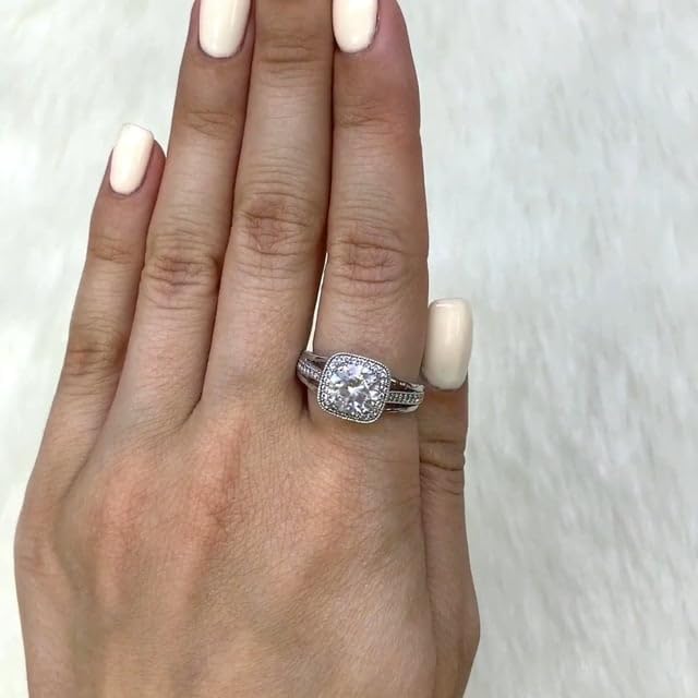 WJD Exclusives 2.4CTW Round Cut Simulated Diamond Square Halo Engagement Ring 14K Gold White, 5