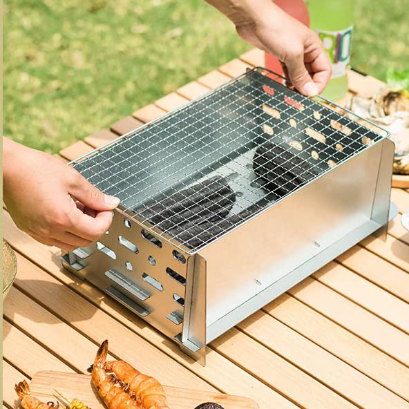 Portable Charcoal Grills Mini Foldable BBQ Barbecue Grill Space-saving for Barbecue Camping, Travel, Garden, Outdoor,33cmx19.5cm