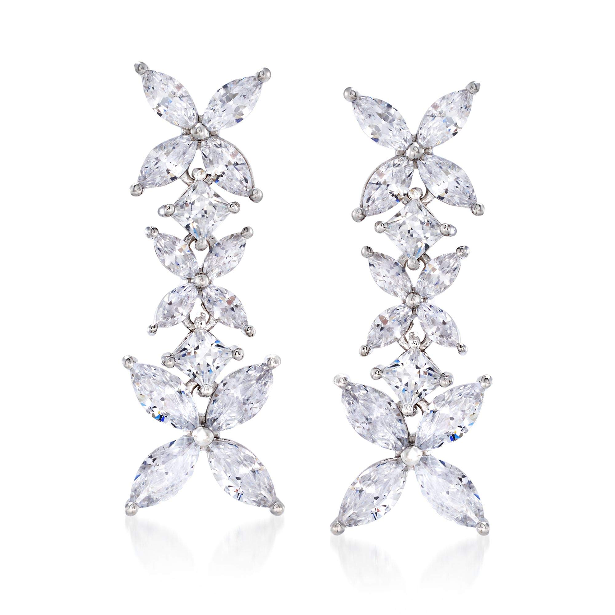 Ross-Simons 4.80 ct. t.w. Princess-Cut and Marquise CZ Floral Drop Earrings in Sterling Silver
