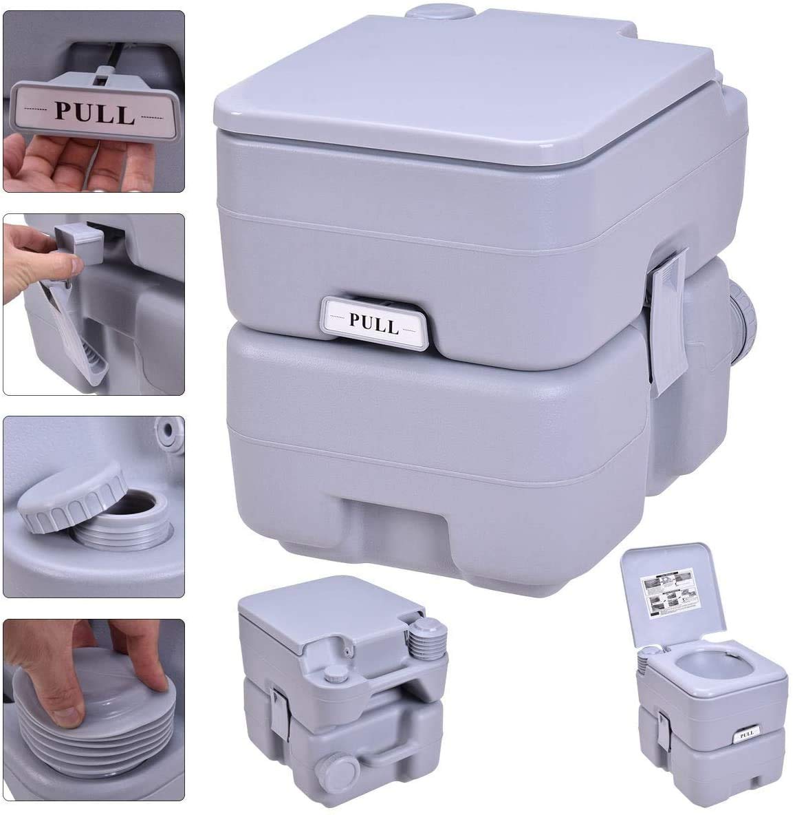 S AFSTAR Portable Flush Toilet Potty Commode 5.3 Gallon 20L for Camping RV, Boating and Other Recreational Activities, Powerful Push Pump Compact Commode w/Waste Tank & Built-in Rotating Spout