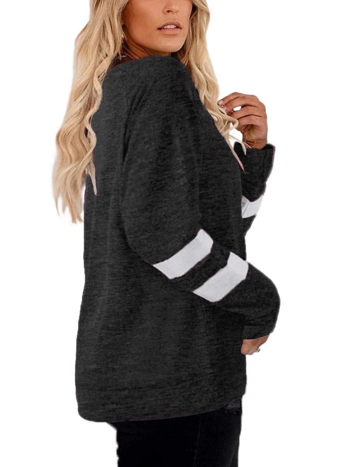 Wkior Plus Size Sweatshirt Ladies Loose Soft Long Sleeve Crewneck Tops Black Gray 2XL 20 Plus