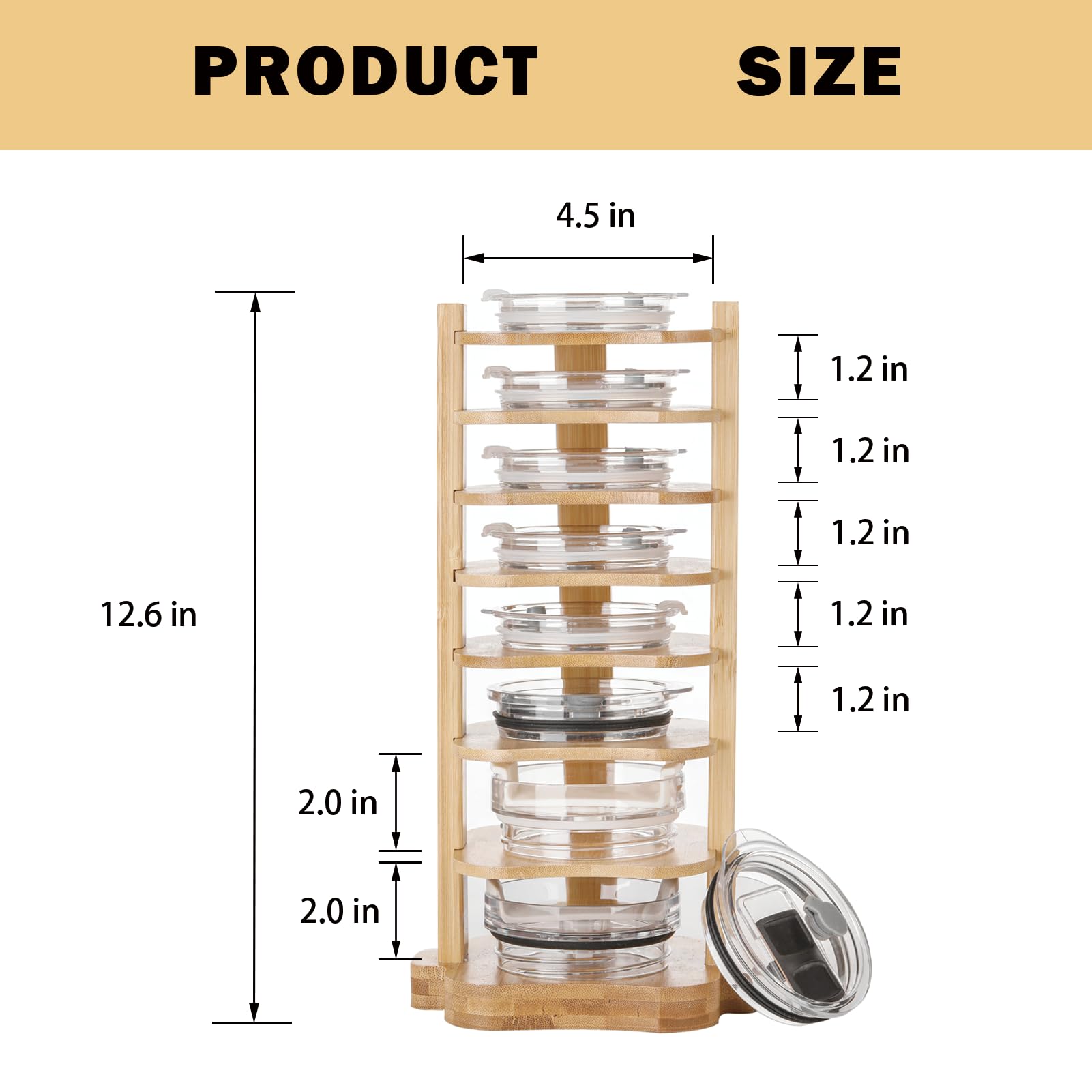 takor Extra Large Bamboo Tumbler Lid Organizer for Cupboard,Compact Lid Storage Rack,Freestanding Cup Lid Holder for Kitchen Cabinet and Countertop, Tidy Kitchen and Easy to Clean