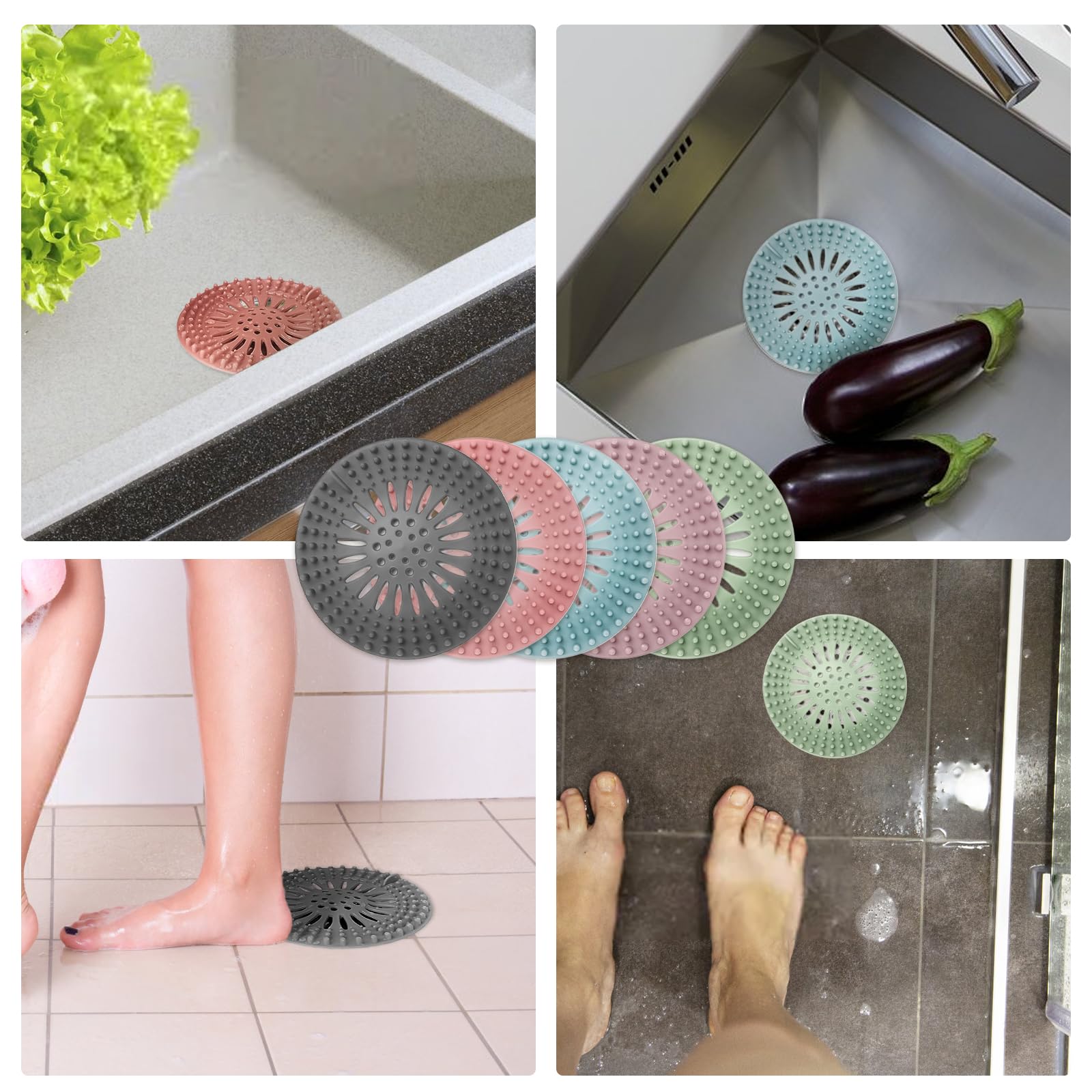 TBLLLY 5PC Shower Drain Hair Catcher Bathroom Accessories Durable Silicone Drain Cover Hair Stopper with Suction Cups for Shower Kitchen Bathroom Small Circle Shape