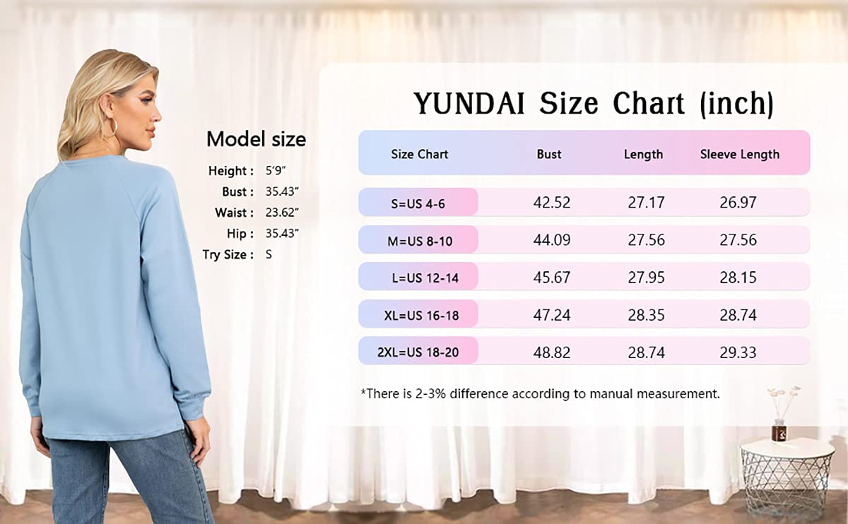 YUNDAI Sweatshirts for Women Crewneck Long Sleeve Shirts Tunic Tops for Leggings, Medium Navy