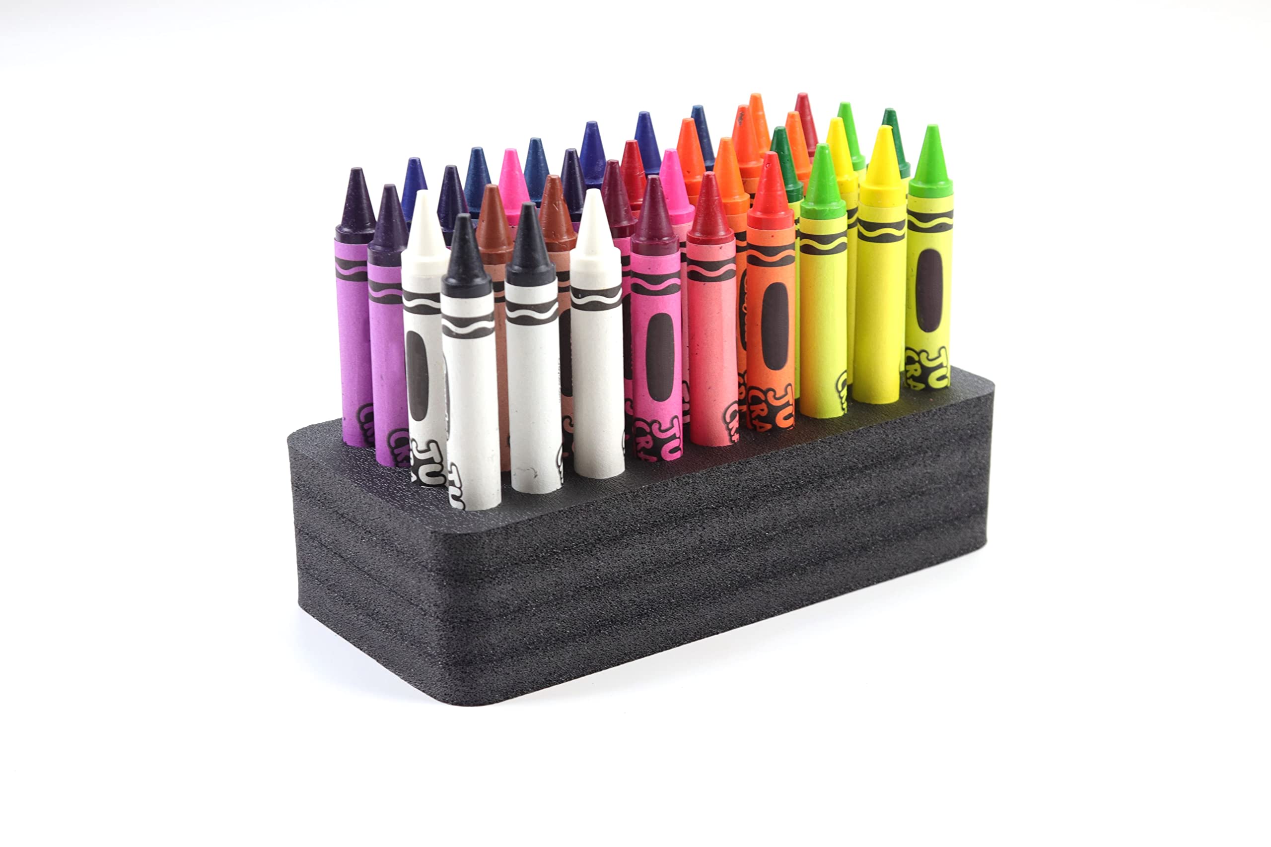 Polar Whale Jumbo Crayon Desk Stand Organizer Compatible with Crayola and Others Design Storage Tray Supply Non-Scratch Non-Rattle Washable Durable Black Foam Holds 36