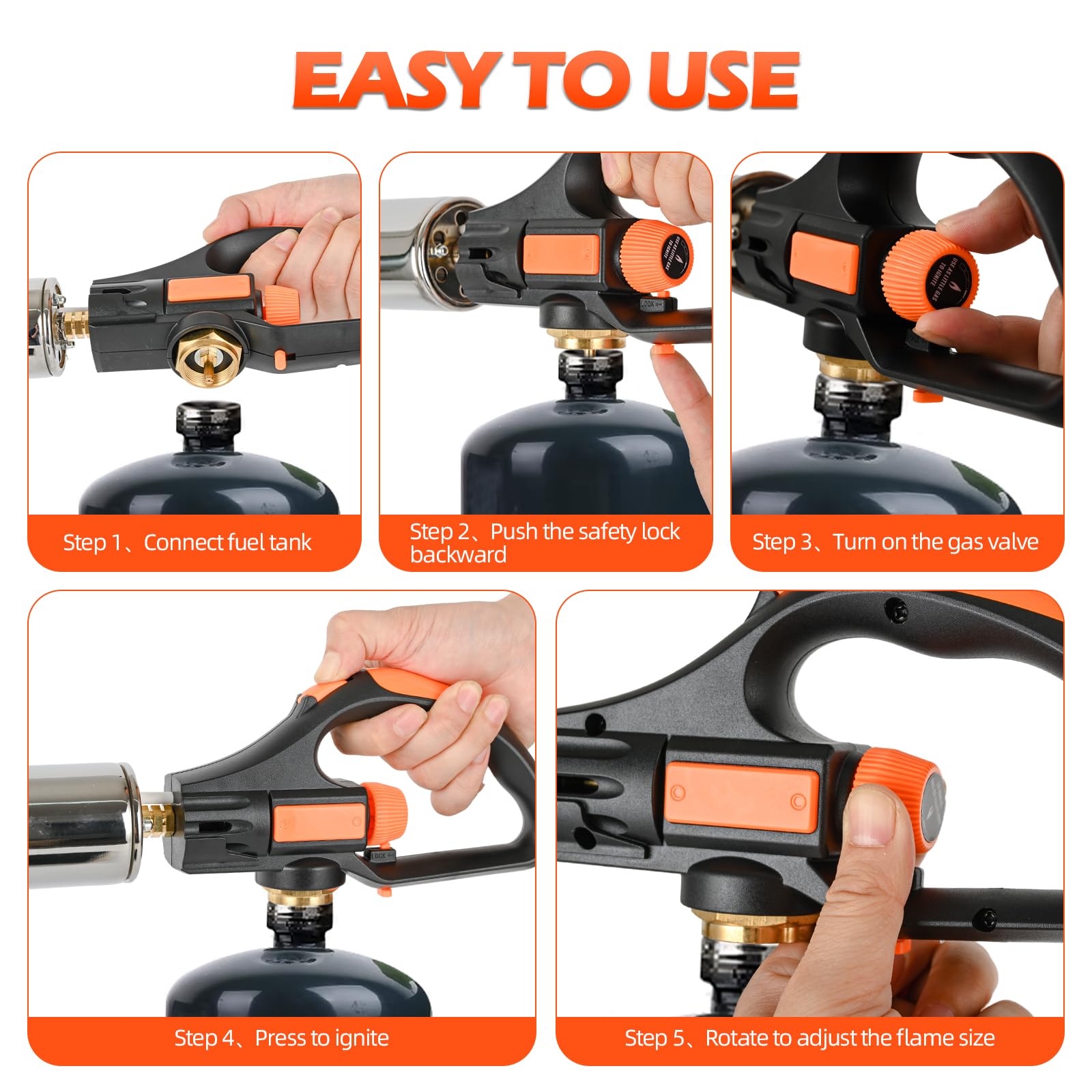 Powerful Propane Kitchen Cooking Torch Head, Grill Torch Charcoal Starter, Sous Vide Torch Lighter for Outdoor Campfire BBQ Searing Steak & Creme Brulee, Adjustable Flame (Propane Tank Not Included)
