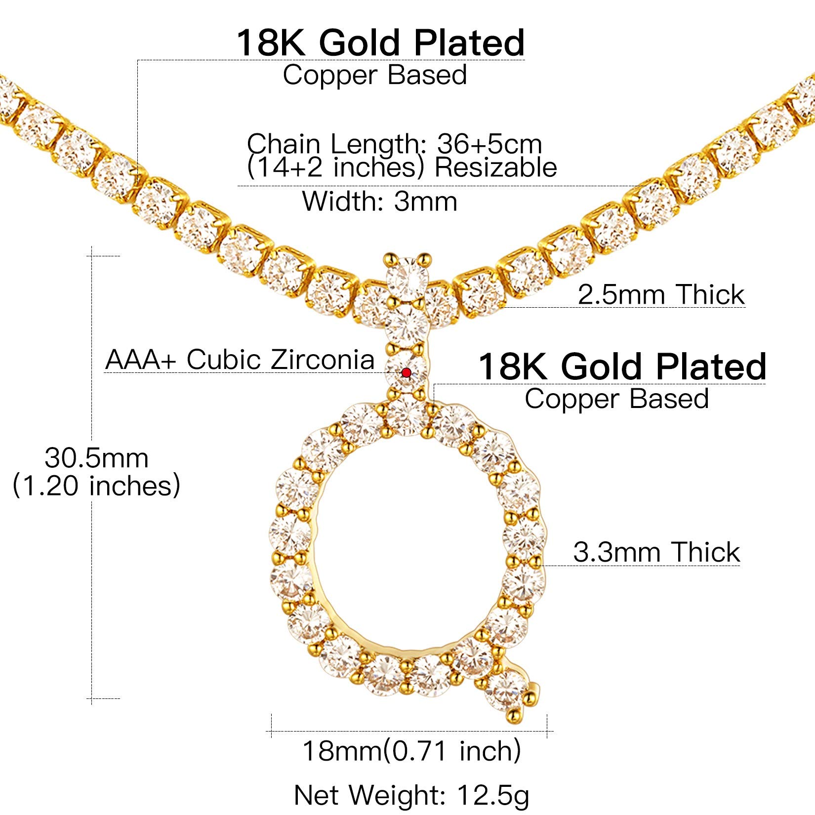 Suplight Tennis Chain Initial Necklace, Choker Chain with Pendant, Womens Bling Necklace, Cubic Zirconia CZ Micro Pave A-Z Alphabet Letter Necklaces for Women