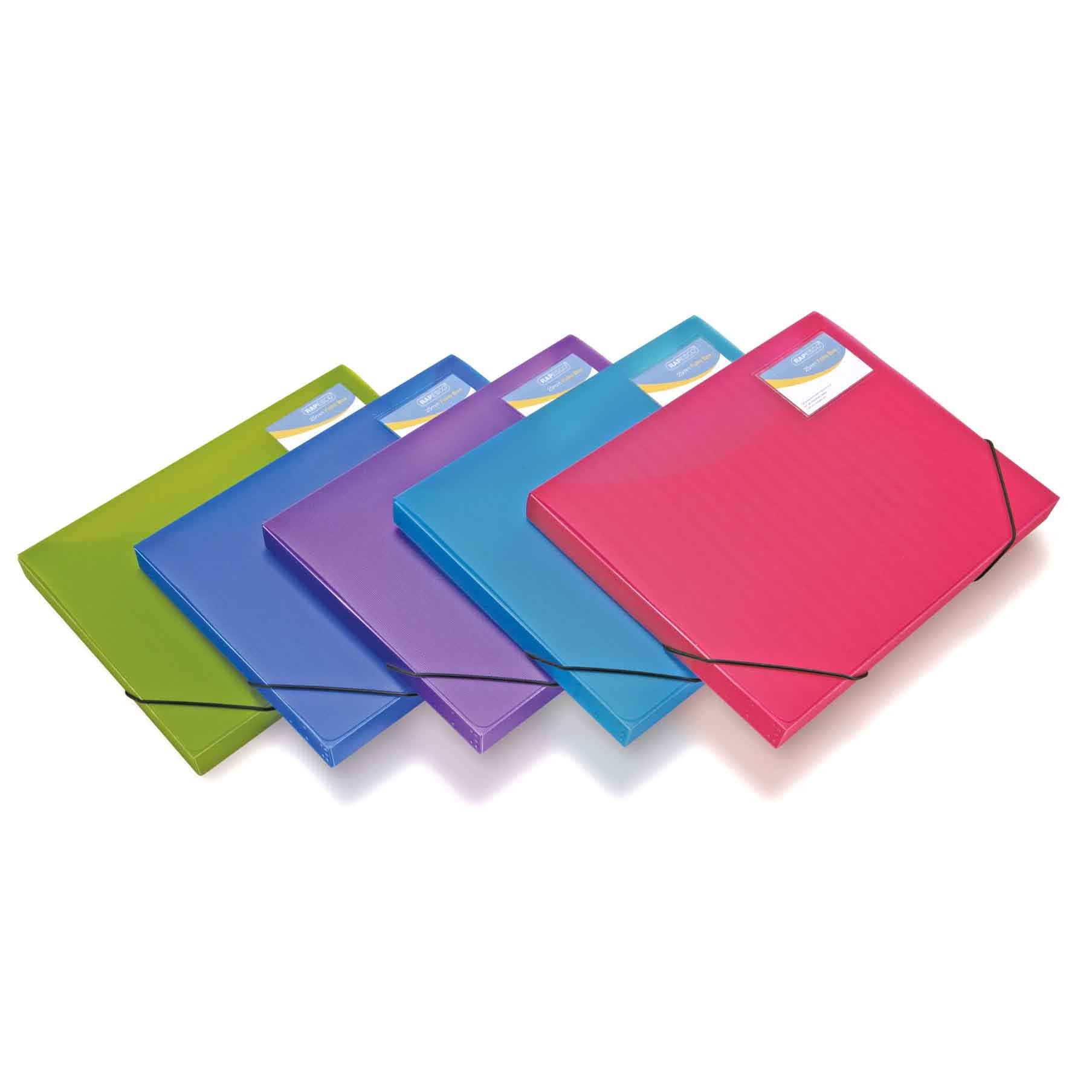 Rapesco 0804 A4+ Folio Box - Polypropylene - Assorted Colours - 25mm Capacity - Pack of 5x