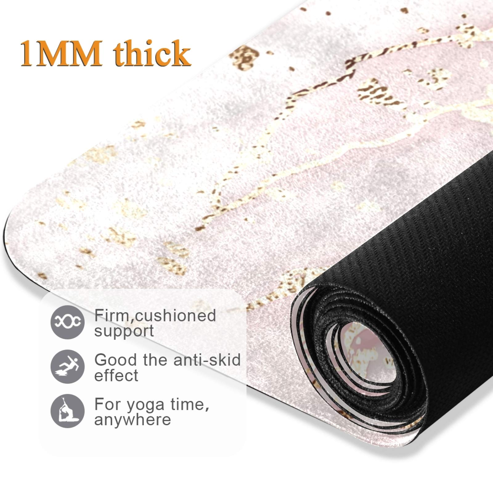 senya Rose Gold Glitter Marble Yoga Mat Cover, Non Slip Exercise Mat High Performance Grip, Coming with Carry Bag(0rh3f)