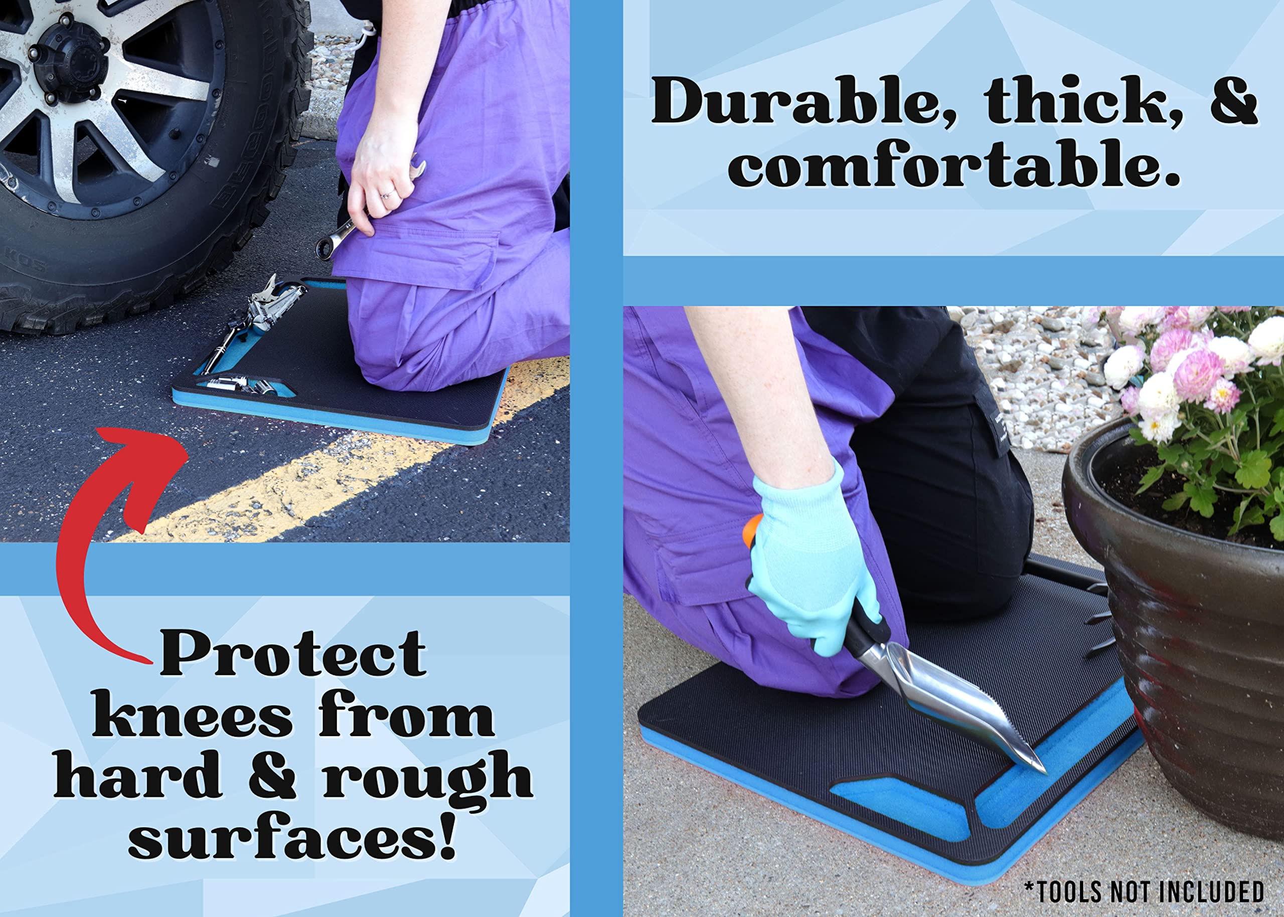Polar Whale Portable Knee Cushion Blue and Black with Tool Pocket for Home Garden Work Automotive Workshop and More Durable Thick Comfortable High Density Waterproof Foam 20 x 16 Inches Kneeling Pad