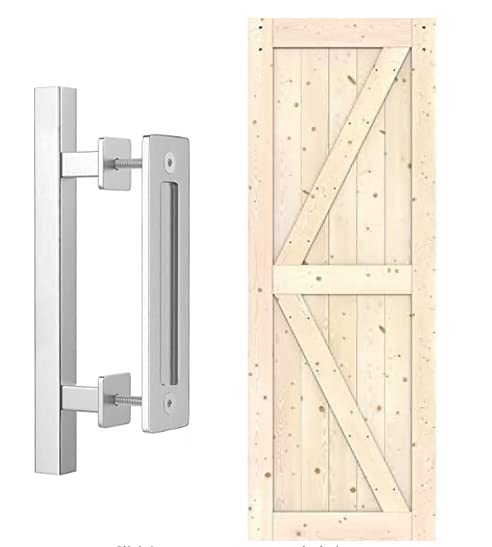 WINSOON 12" Stainless Steel Sliding Barn Door Handle Hardware 36 x 84 inch Sliding Barn Door
