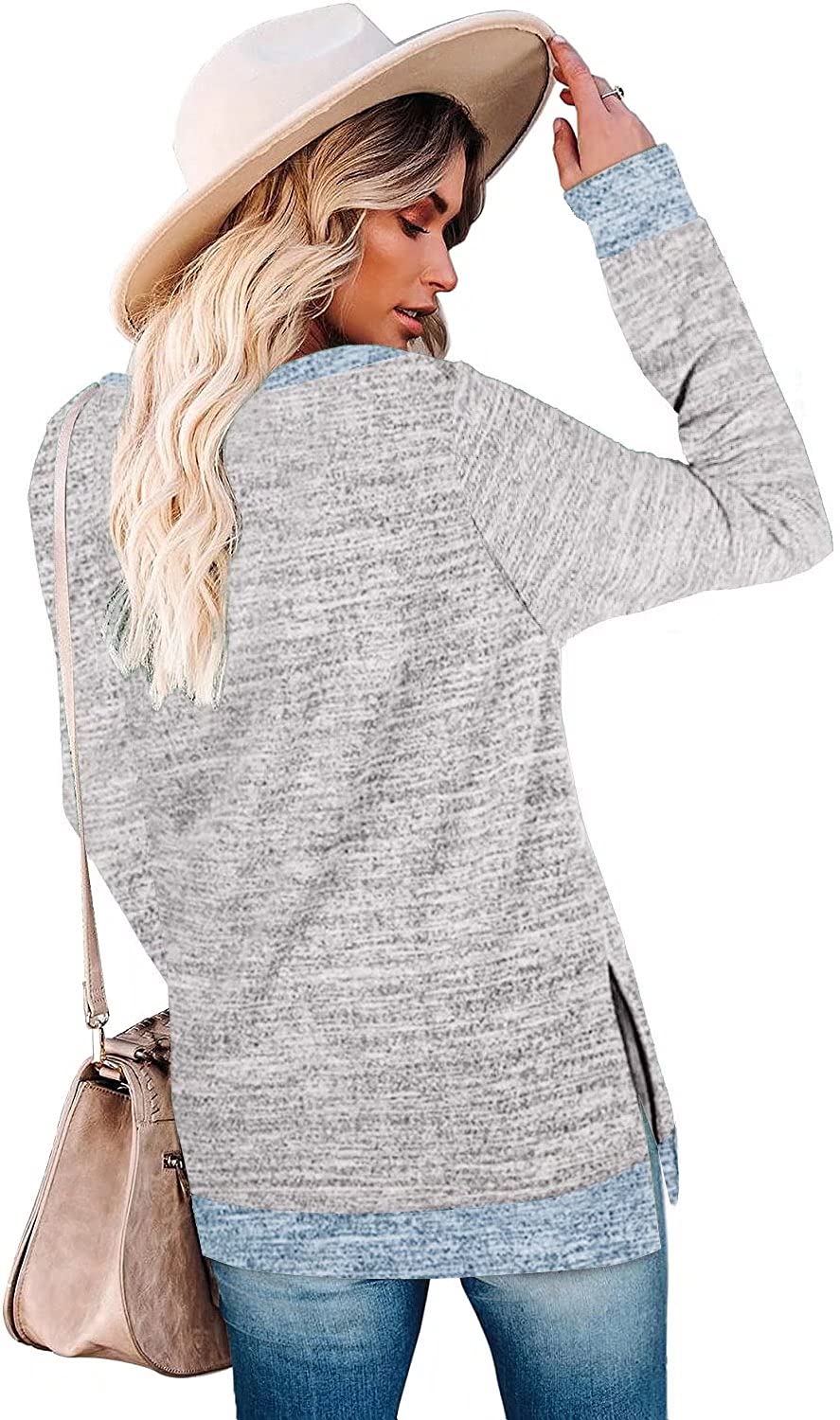 WELINCO Women's Long Sleeve Loose Casual Fall Pullover Side Split Tunic Tops Grey Large