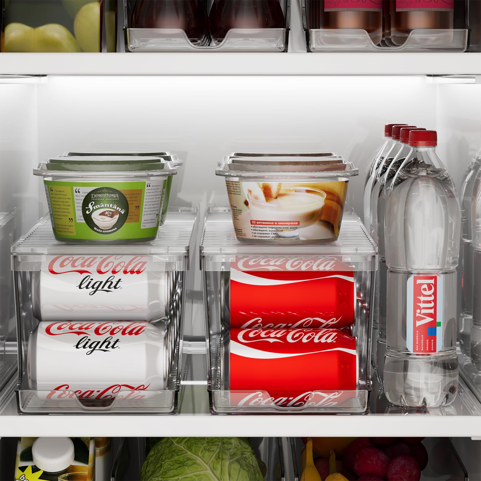 TCHCWYS 2 Pack Clear Stackable Soda Can Organizer with Lids, Refrigerator Organizer Bins, Can Holder Dispenser for Refrigerator, Pantry, and Cabinets, BPA-Free, Holds 12 Cans Each (2)